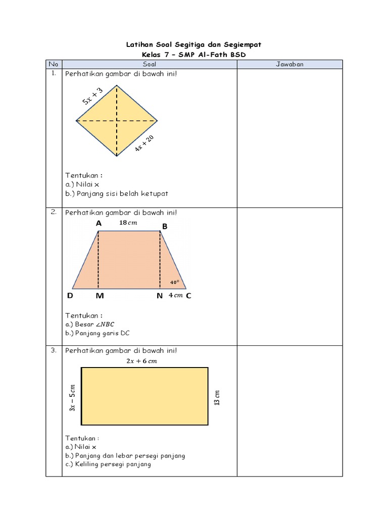 Latihan Soal Segitiga Dan Segiempat | PDF | Metode & Bahan Ajar