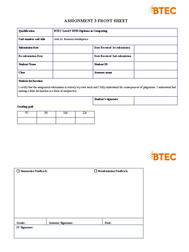 Unit 14 - Assignment 3 Frontsheet | PDF | Business Intelligence | Communication