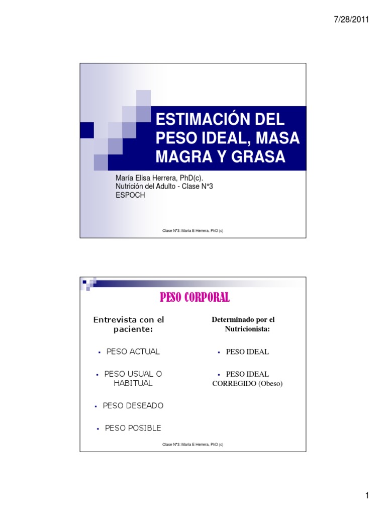 Estimación del Peso Ideal y Masa Corporal | PDF | Tejido adiposo ...