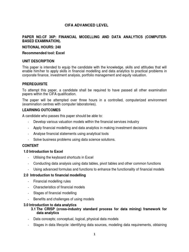Cifa Financial Modelling and Data Analytics Syllabus Provisional ...