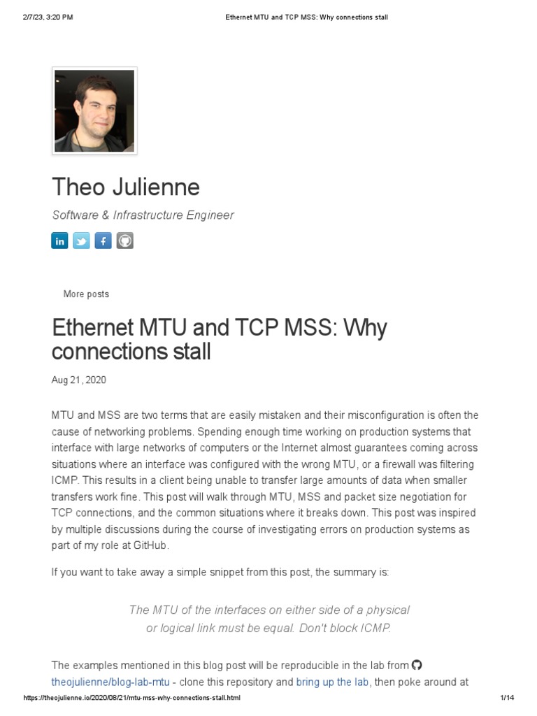 MTU vs MSS: Fixing Connection Stalls | PDF | Transmission Control Protocol | Internet Protocols