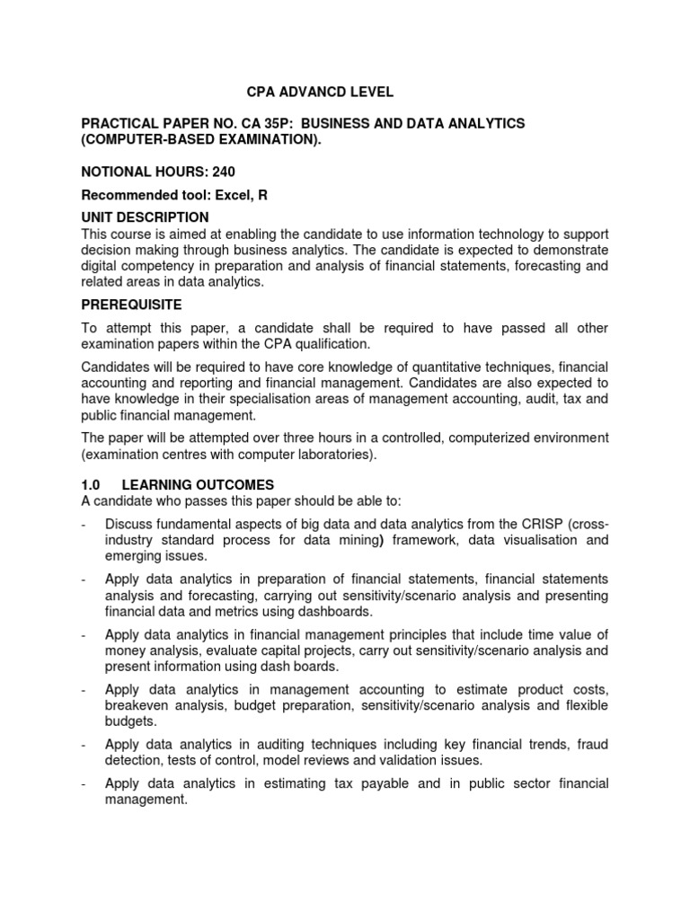 Cpa Business Data Analytics Syllabus Provisional Version | PDF | Data Analysis | Analytics