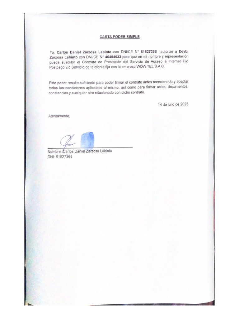 Carta Poder Simple Pdf