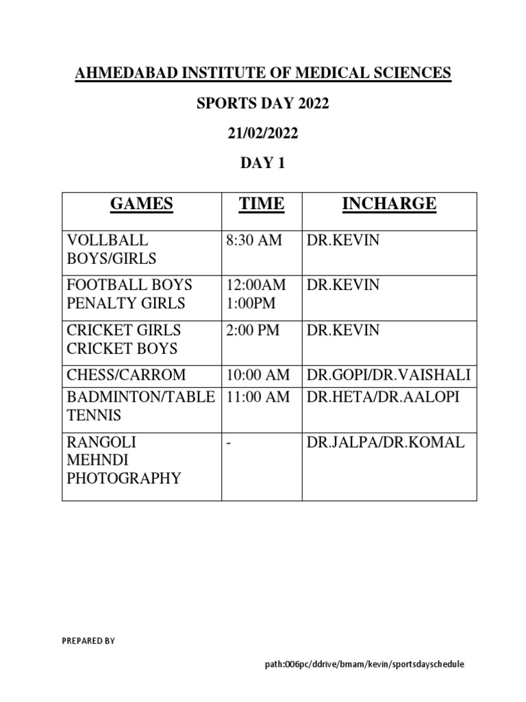 Sports Day Schedule 2022 | PDF | Wellness | Science & Mathematics