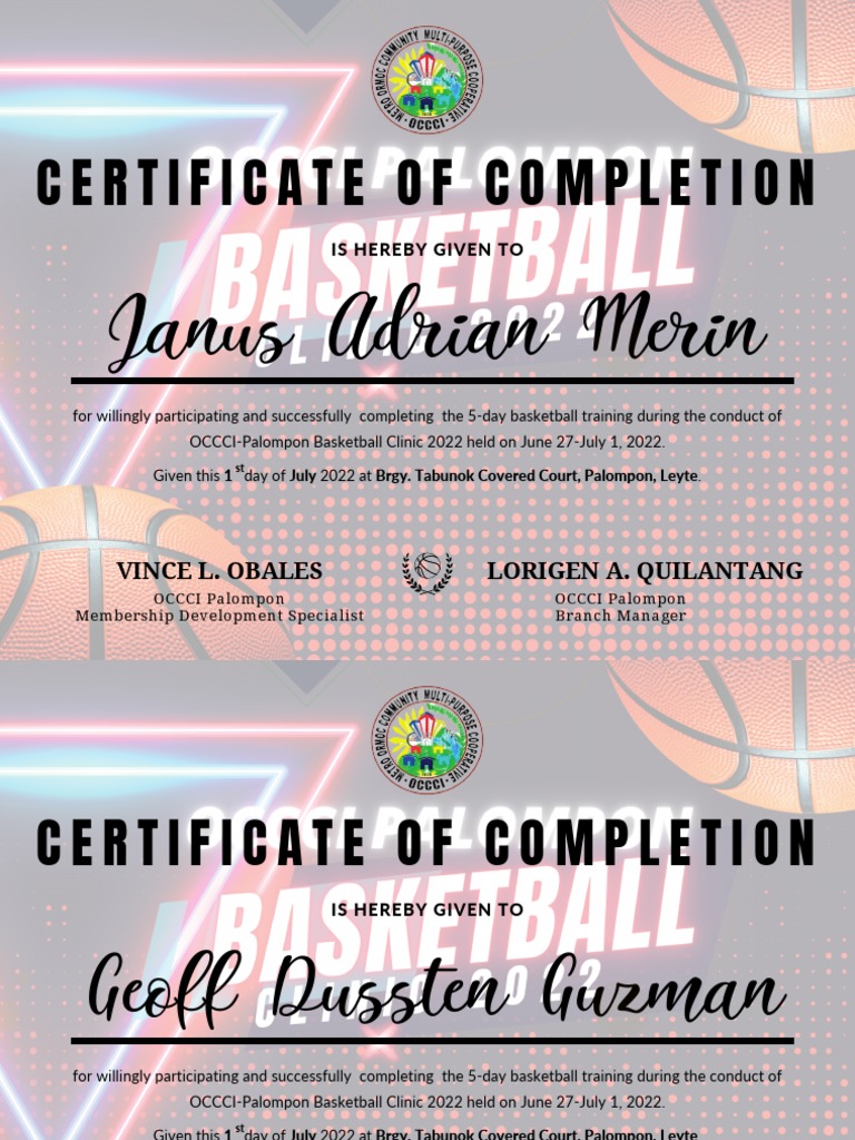 OCCCI Basketball Certificates | PDF | Cooking, Food & Wine