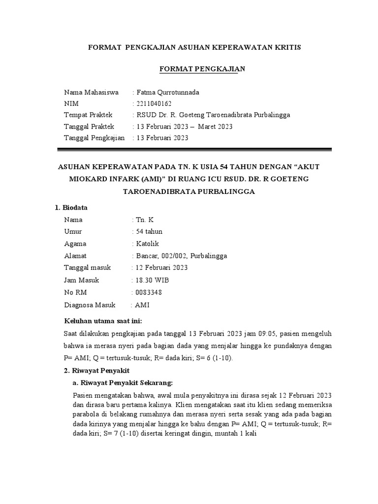 Format Pengkajian Asuhan Keperawatan Kritis | PDF