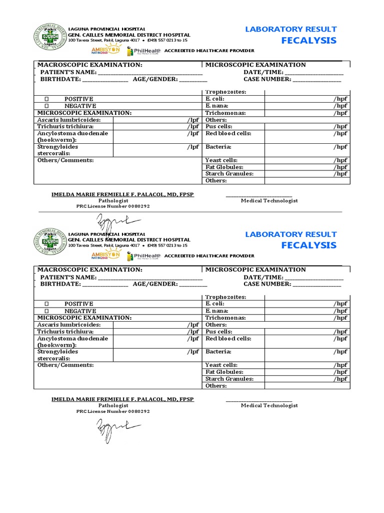 Fecalysis Form New 2021 | PDF | Medical Specialties | Clinical Medicine