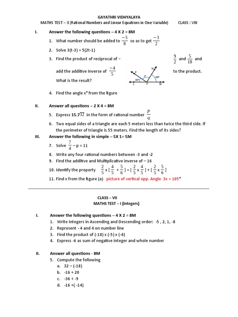 Test - Rational No and Integers - 1507 | PDF | Integer | Numbers