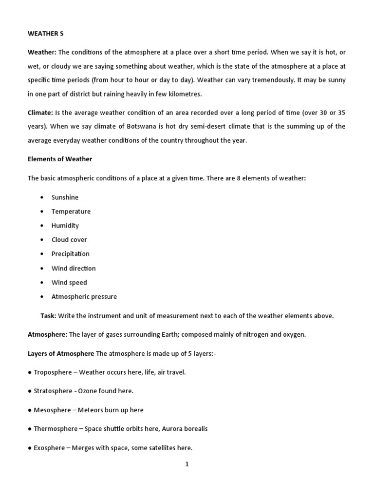 01 Weather Studies Notes | PDF | Atmosphere Of Earth | Atmosphere