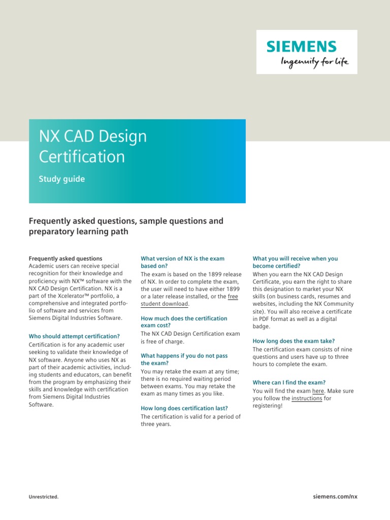 Siemens SW NX CAD Design Academic Certification FQ 78712 C6 Tcm27 65590 ...