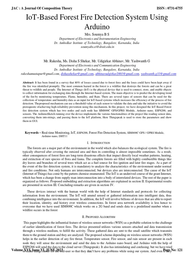 Iot Base Forest Fire Deduction Using Arduino | PDF | Internet Of Things ...