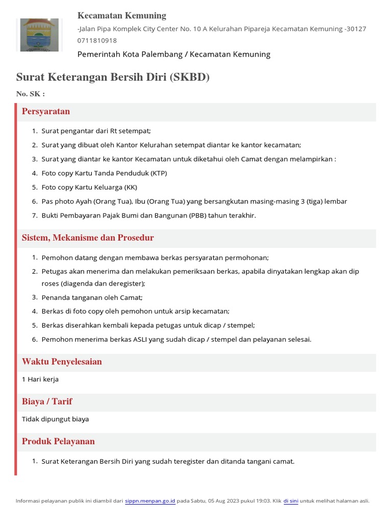 Unduh Standar Pelayanan - Surat Keterangan Bersih Diri (SKBD) | PDF | Pengelolaan Keuangan ...