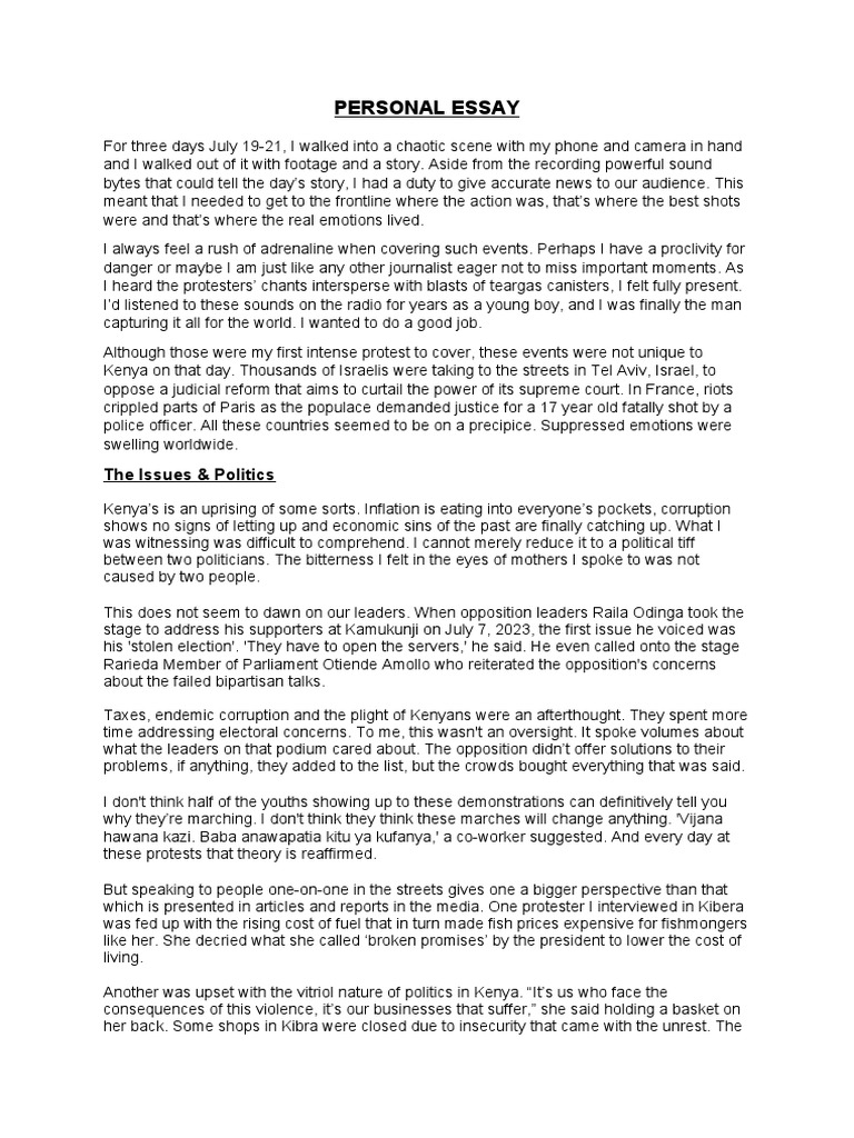 PROTESTS PERSONAL ESSAY, Thomas Mukhwana. | PDF | Kenya | Police