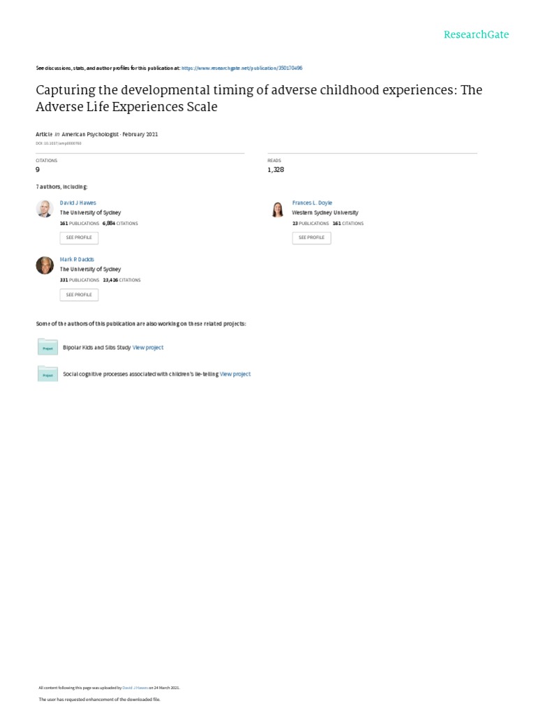 Capturing The Developmental Timing of Adverse Childhood Experiences ...