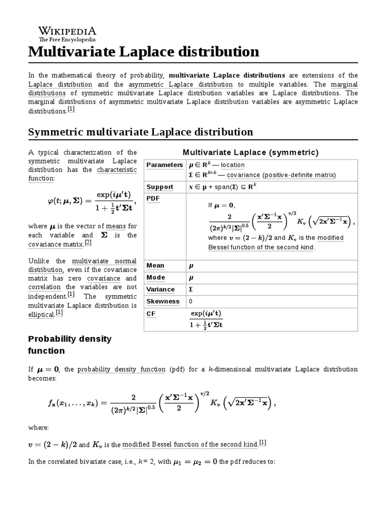 Multivariate Laplace Distribution | PDF | Covariance Matrix ...