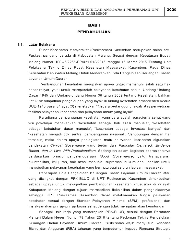 Bab I, Ii, Iii, Iv Rba Perubahan PKM Kasembon Ta 2020 | PDF