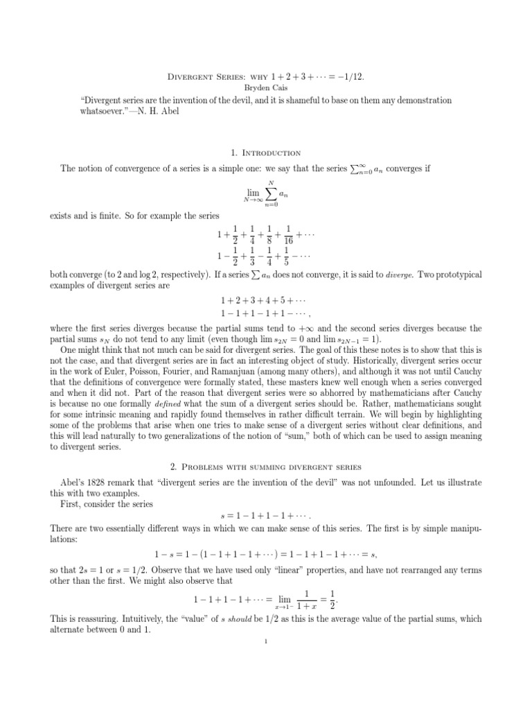 Divergent Series Sum | PDF | Series (Mathematics) | Sequence