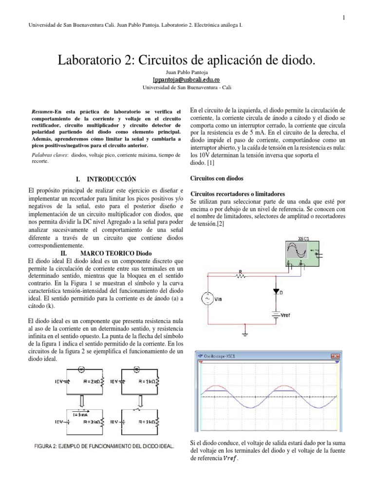 Informe laboratorio 2 Circuitos de aplicacion de diodo | PDF | Rectificador | Diodo