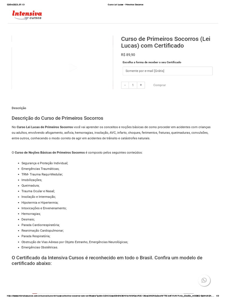 Curso Lei Lucas - Primeiros Socorros | PDF | Primeiros socorros | Fisiologia