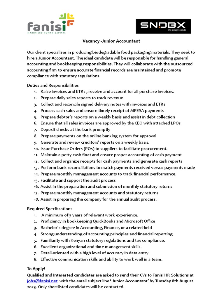 Junior Accountant Role | PDF | Accounting | Cash