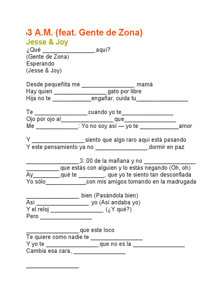 3am Jesse y Joy Cloze Activitiy | PDF