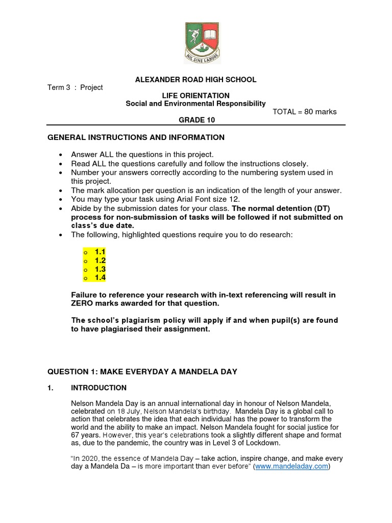 GR 10 Term 3 Assignment | PDF | Social Science