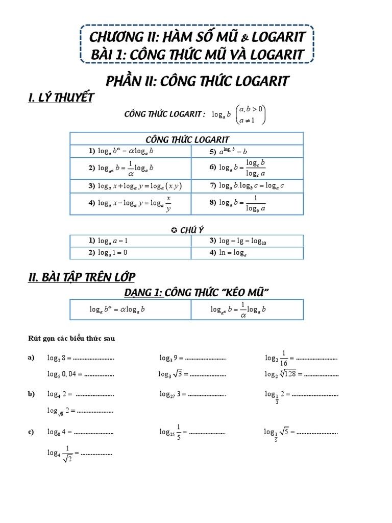 Tài liệu - Công thức logarit | PDF