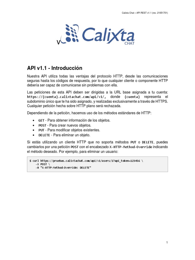 Calixta Chat API v1.1 Rev 21051701 | PDF | Chat en linea | Transferencia de estado representacional