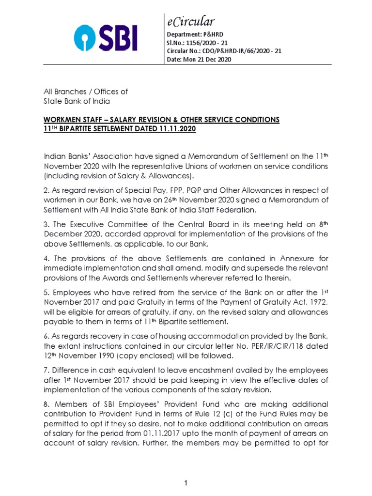 08112021_E Circular on Wage Revision of Award Staff | PDF