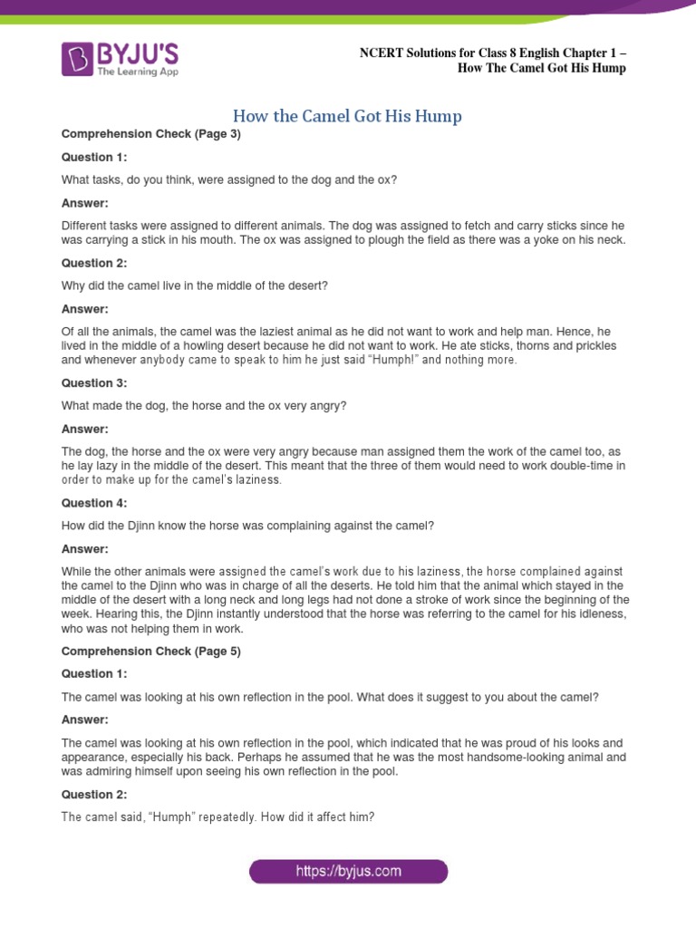 Summary of How the Camel Got His Hump | PDF | Camel