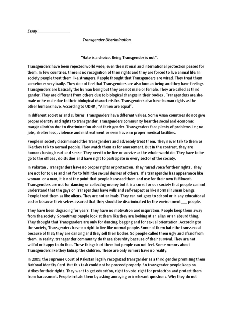 Essay On Transgenders | PDF | LGBTQIA+ Studies | Transgender