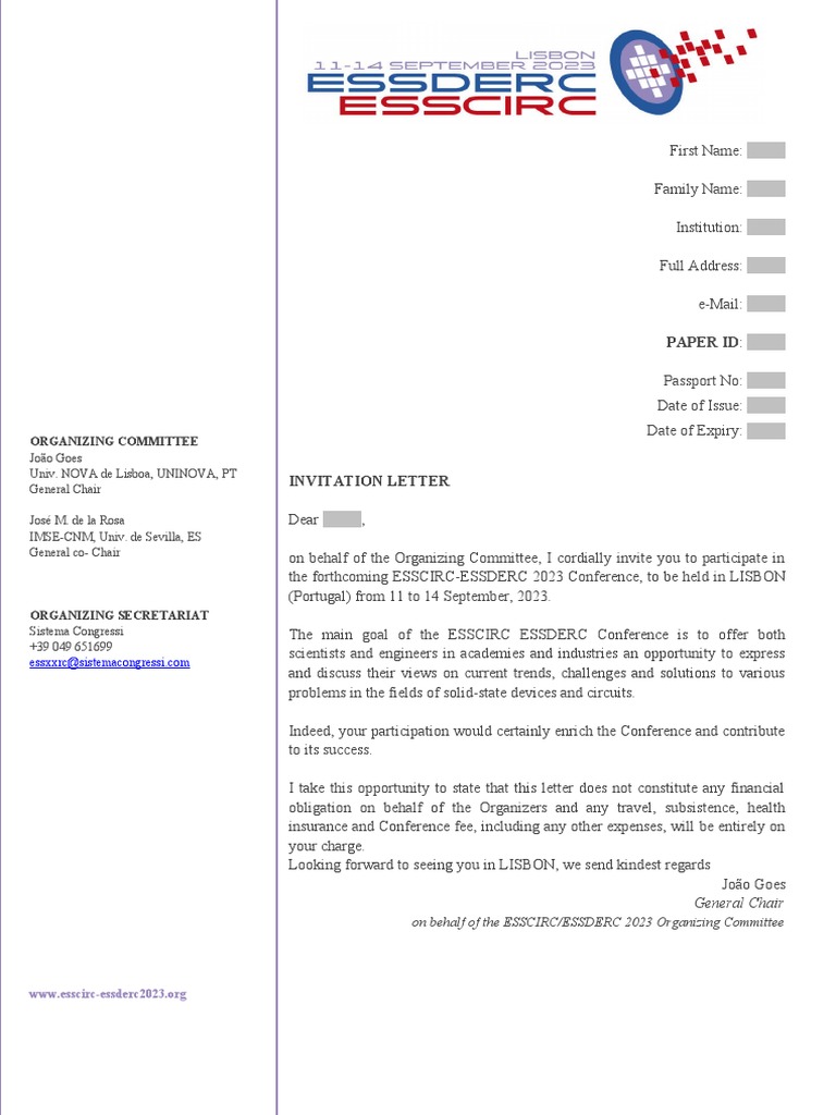 ESSXXRC2023 Invitation Letter CONFERENCE | PDF