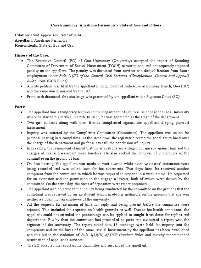 Case Summary - Aureliano Fernandes v. State of Goa and Ors. | PDF
