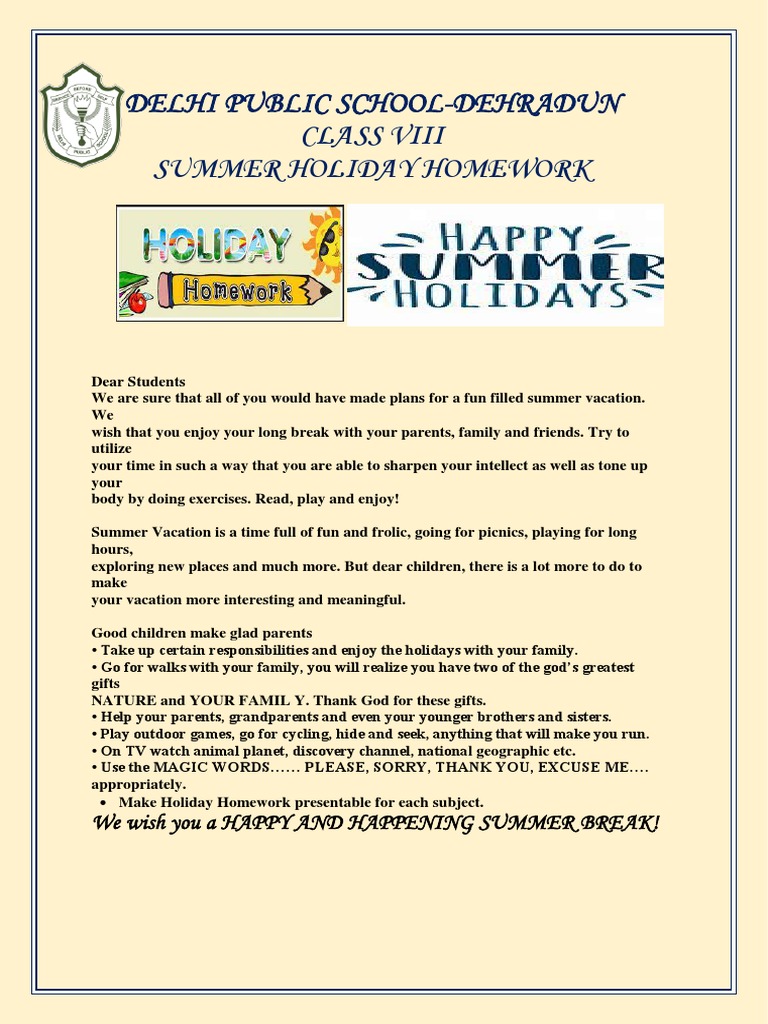 Class 8holiday Homework | PDF