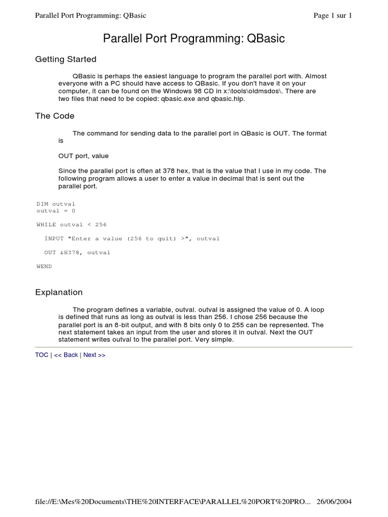 Parallel Port Programming QBasic | PDF Parallel Port Programming QBasic | PDF