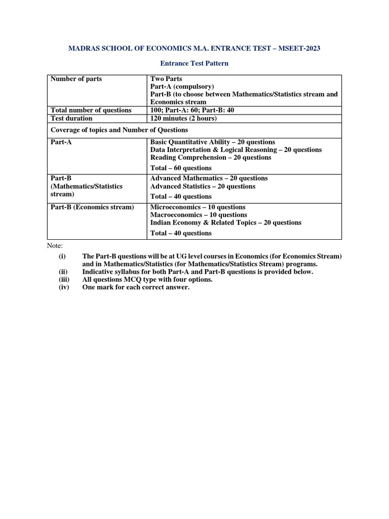 MA EntranceTest Pattern Syllabus 2023 | PDF | Integral | Probability ...