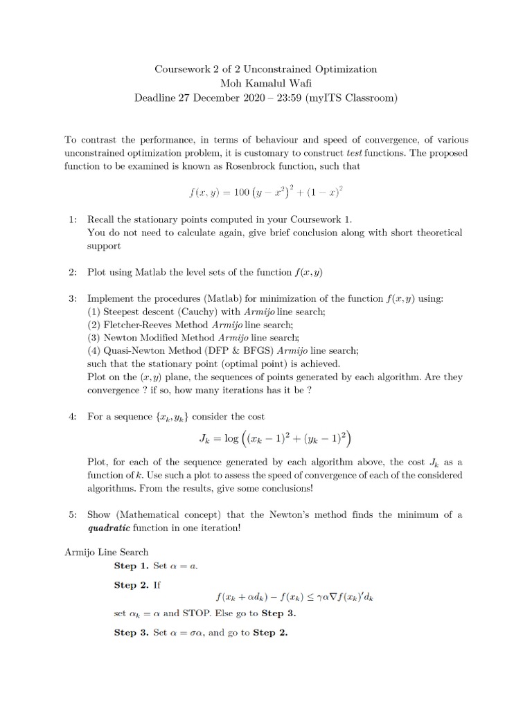 Coursework 2 of 2 Unconstrained Optimization | PDF