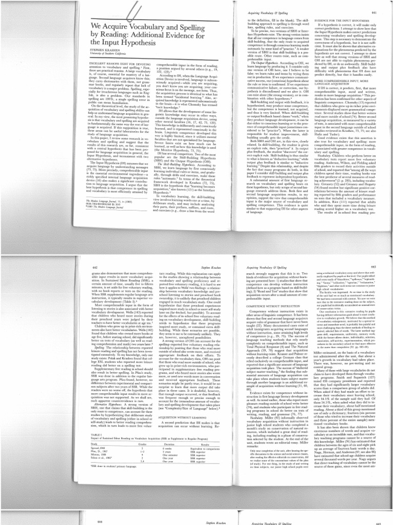 1989 We Acquire Vocabulary and Spelling by Reading | PDF