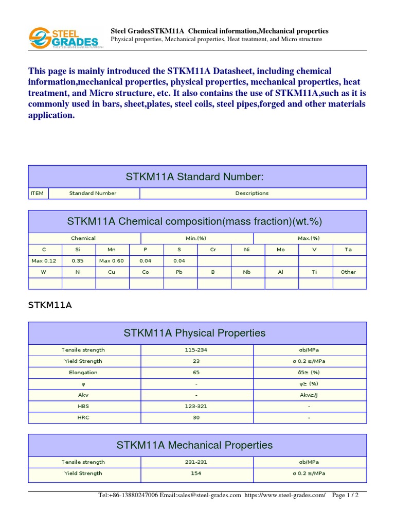 STKM11A Steel Grade Specifications | PDF