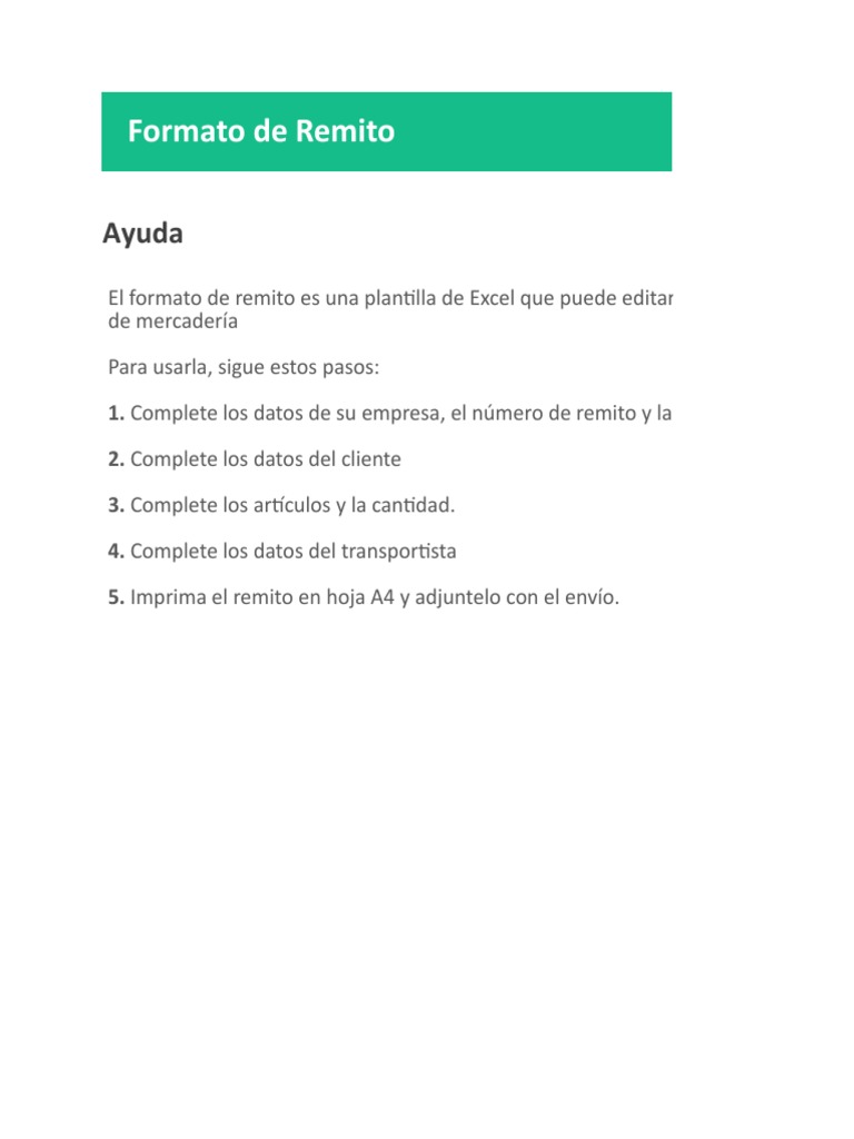 Plantilla de Remito Editable en Excel | PDF
