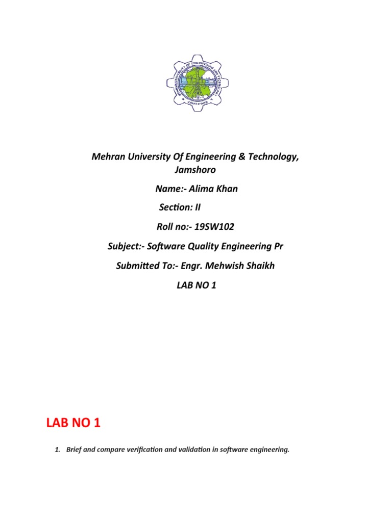 Lab No 1 (19SW102) | PDF | Software Testing | Software Industry