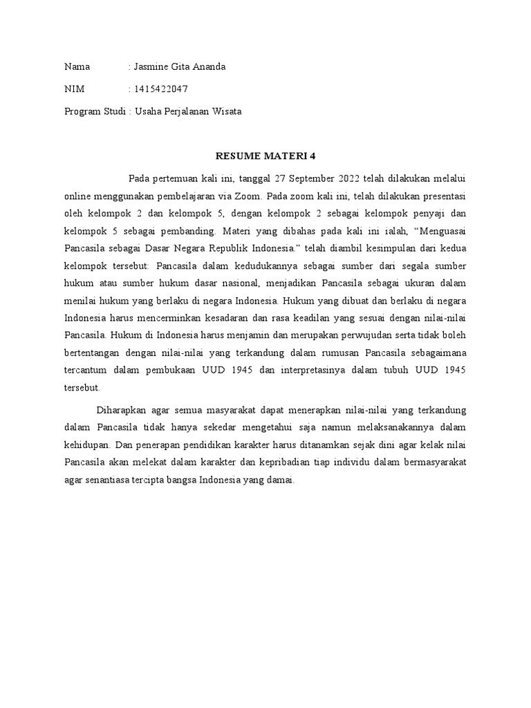 RESUME Pancasila Materi IV - Jasmine Gita Ananda | PDF