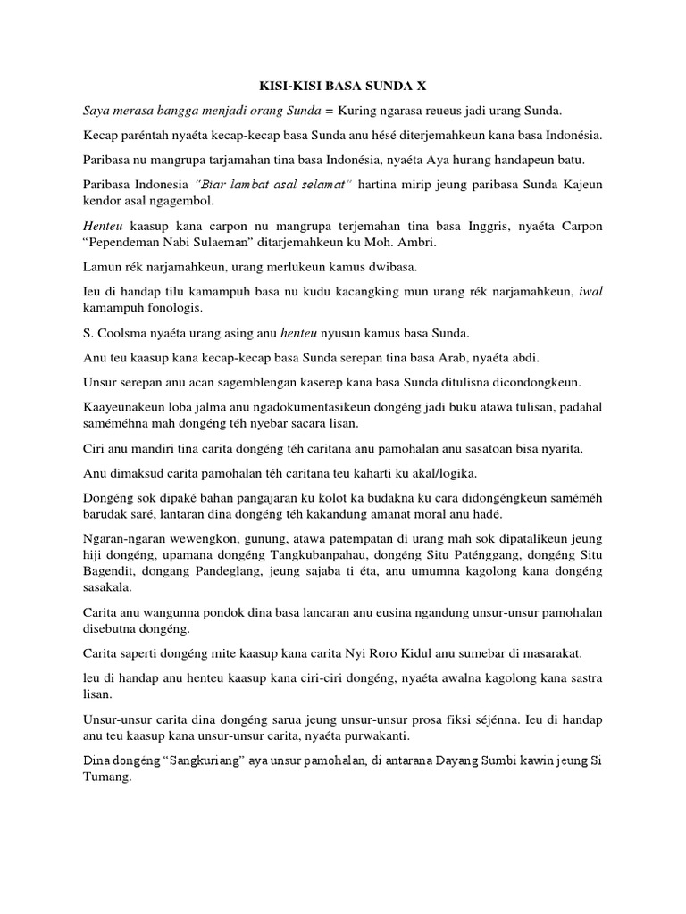 Kisi-Kisi Basa Sunda X | PDF