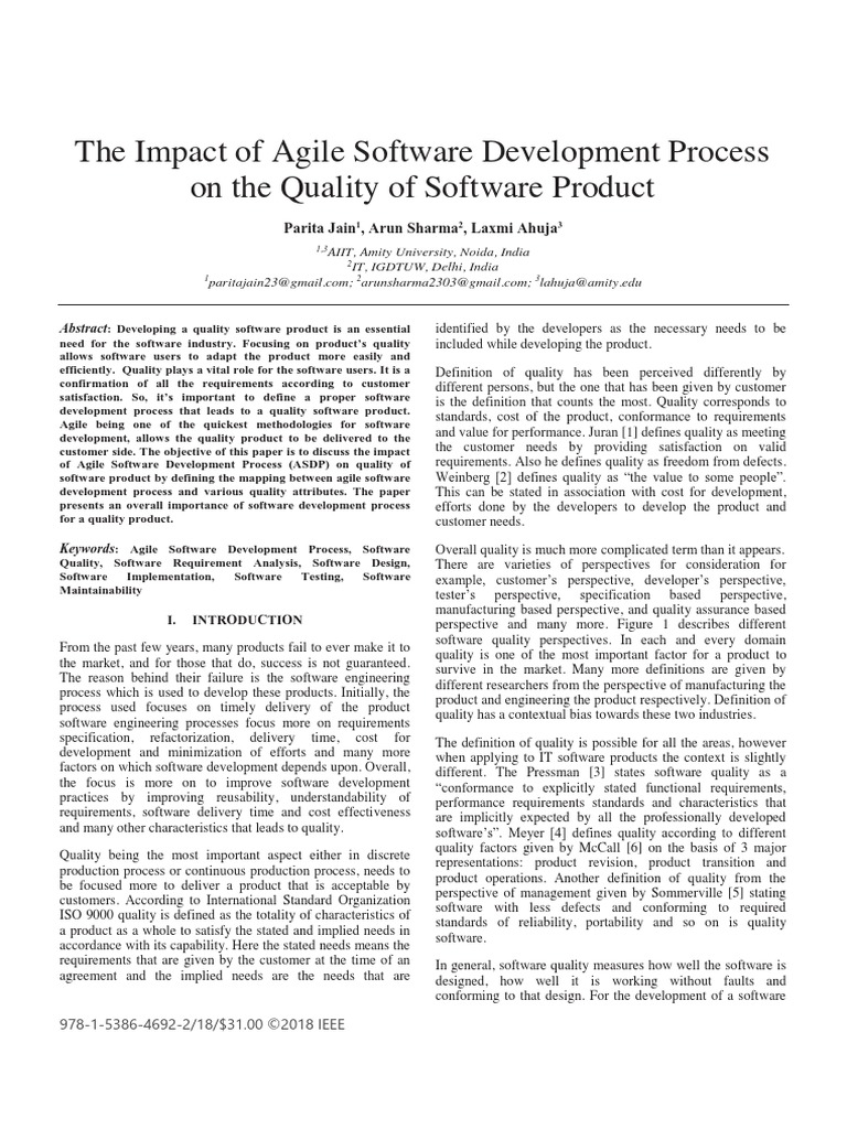 The Impact of Agile Software Development Process On The Quality of Software Product | PDF ...