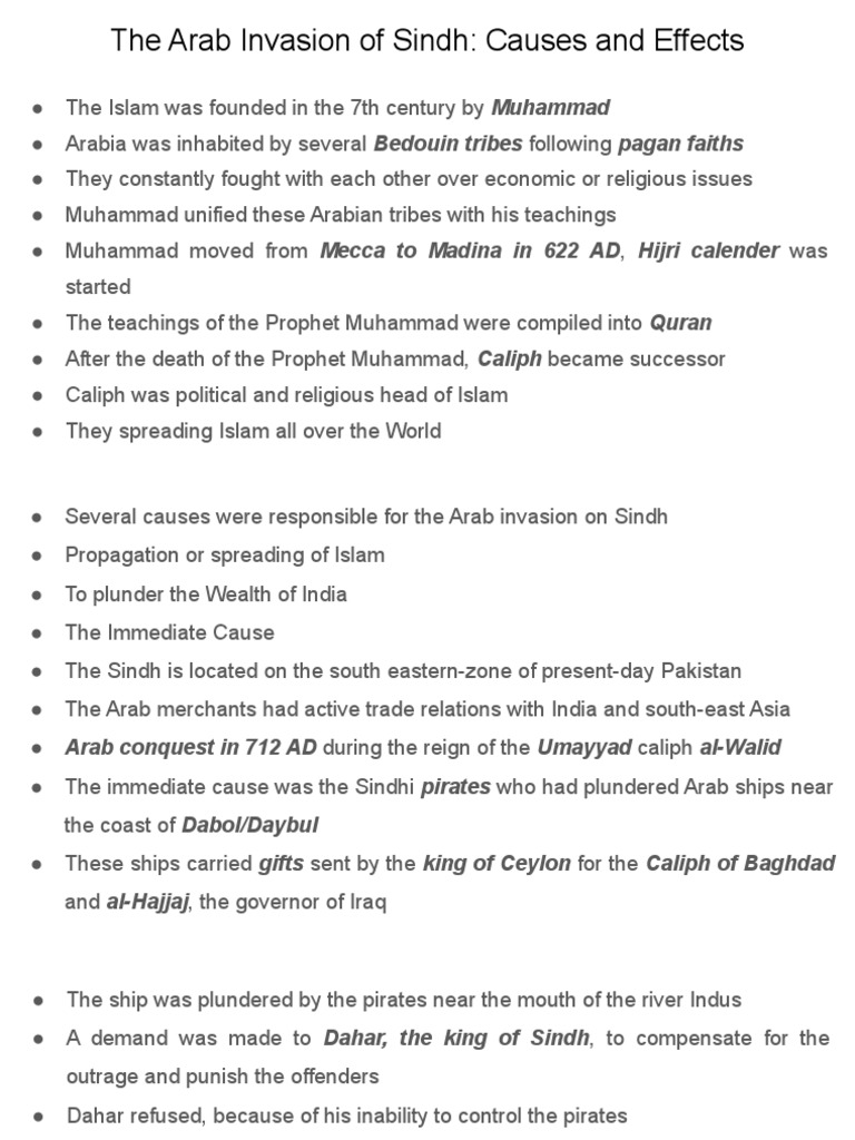 Causes and Effects of Arab Invasion of Sindh | PDF | Sindh | Muhammad