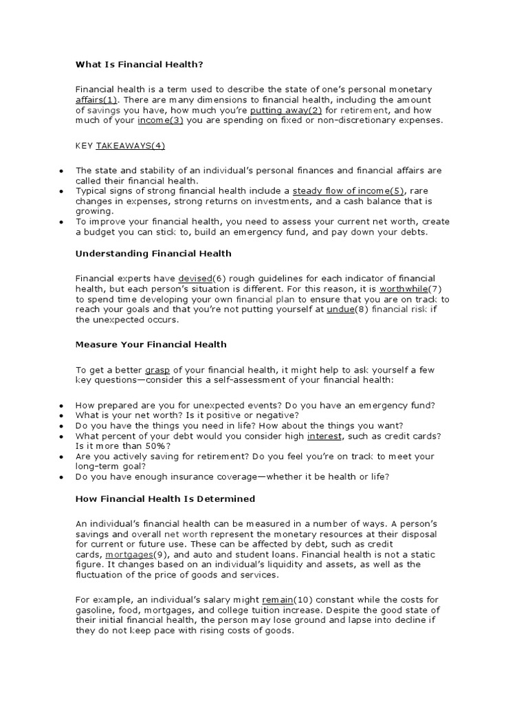 Understanding Financial Health Basics | PDF | Debt | Budget