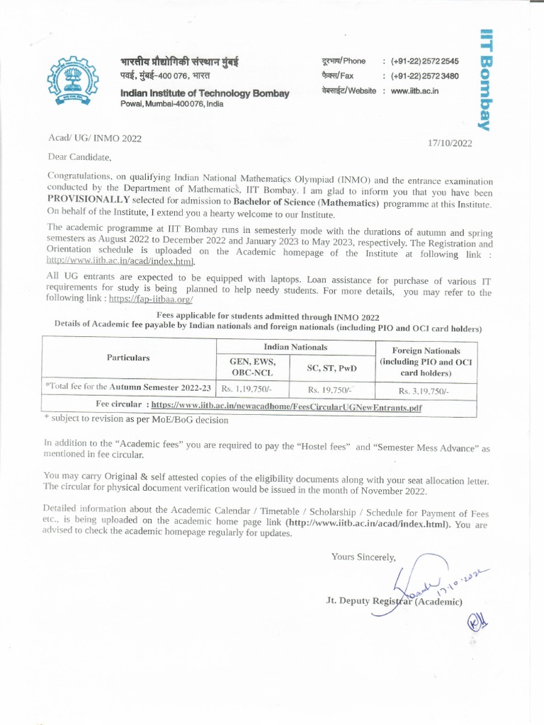 IIT Bombay Offer Letter | PDF