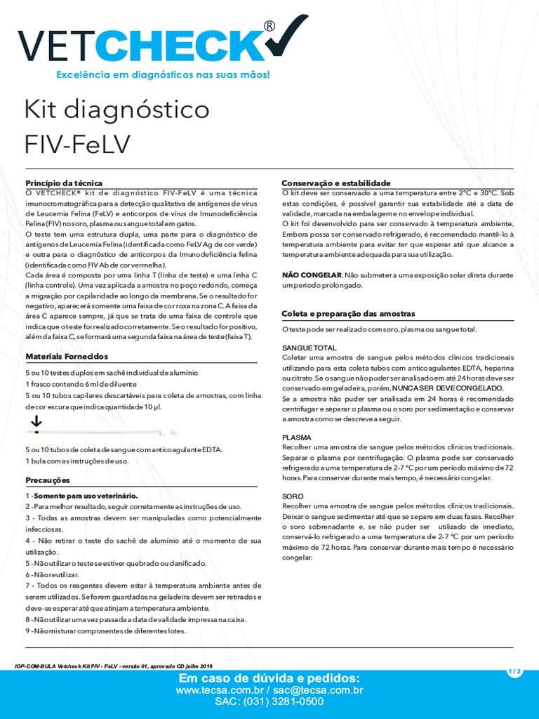 Bula FeLV-FIV - Produto Importado | PDF | Plasma sanguíneo | Anticorpo