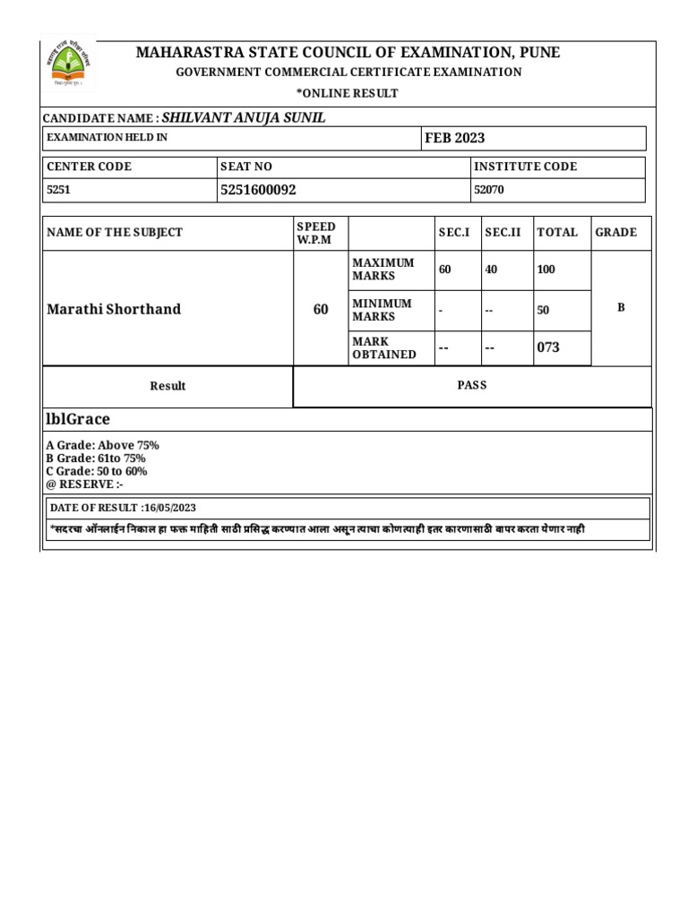 Government Commercial Certificate Examination Result | PDF
