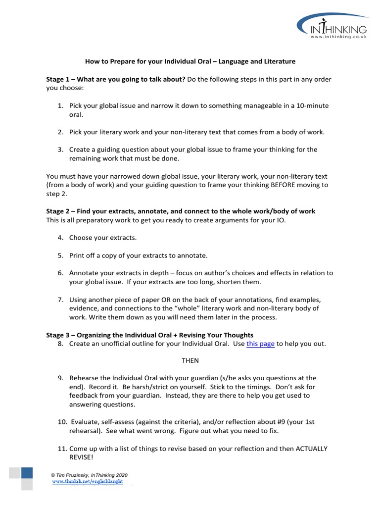 IB Individual Oral Preparation Guide | PDF | Language Arts & Discipline ...